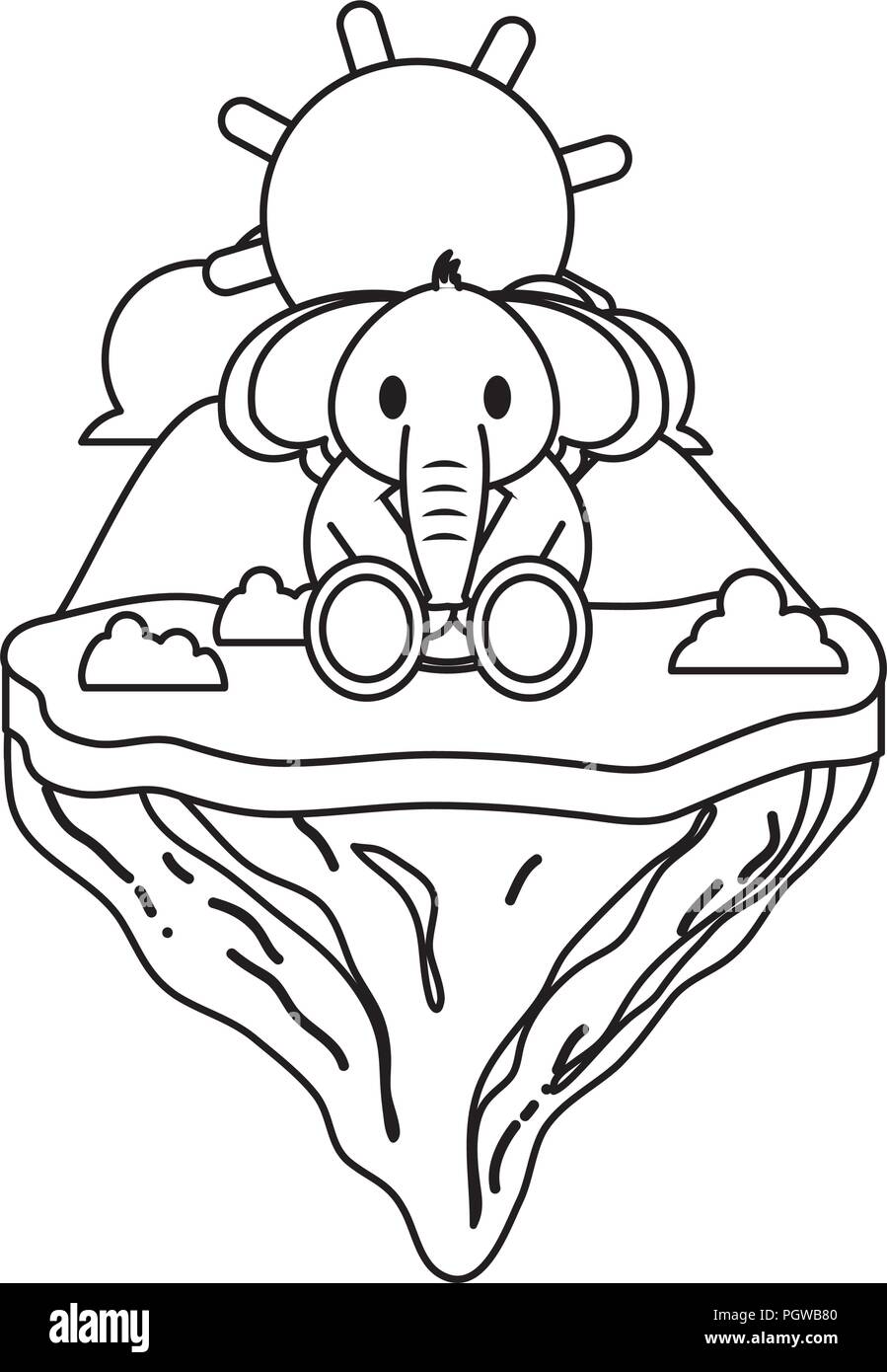 line cute elephant animal in float island Stock Vector Image & Art - Alamy
