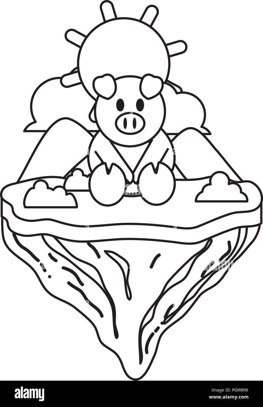 line cute pig animal in float island Stock Vector Image & Art - Alamy
