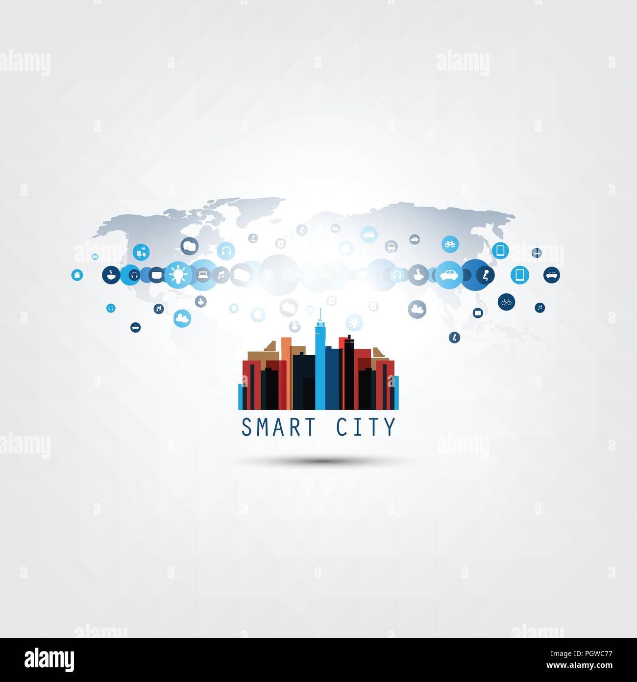 Colorful Smart City, Cloud Computing Design Concept with Icons - Digital Network Connections ...