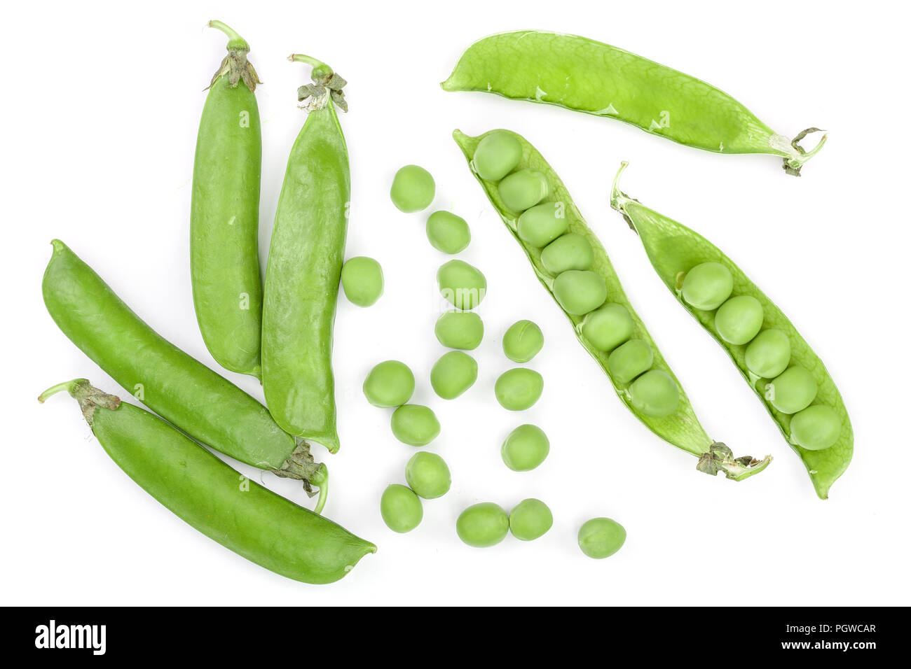 Fresh green pea pod isolated on white background. Top view. Flat lay Stock Photo - Alamy