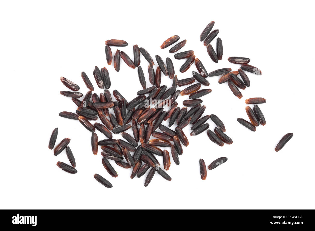 Black wild rice isolated on white background close up. Top view. Flat ...