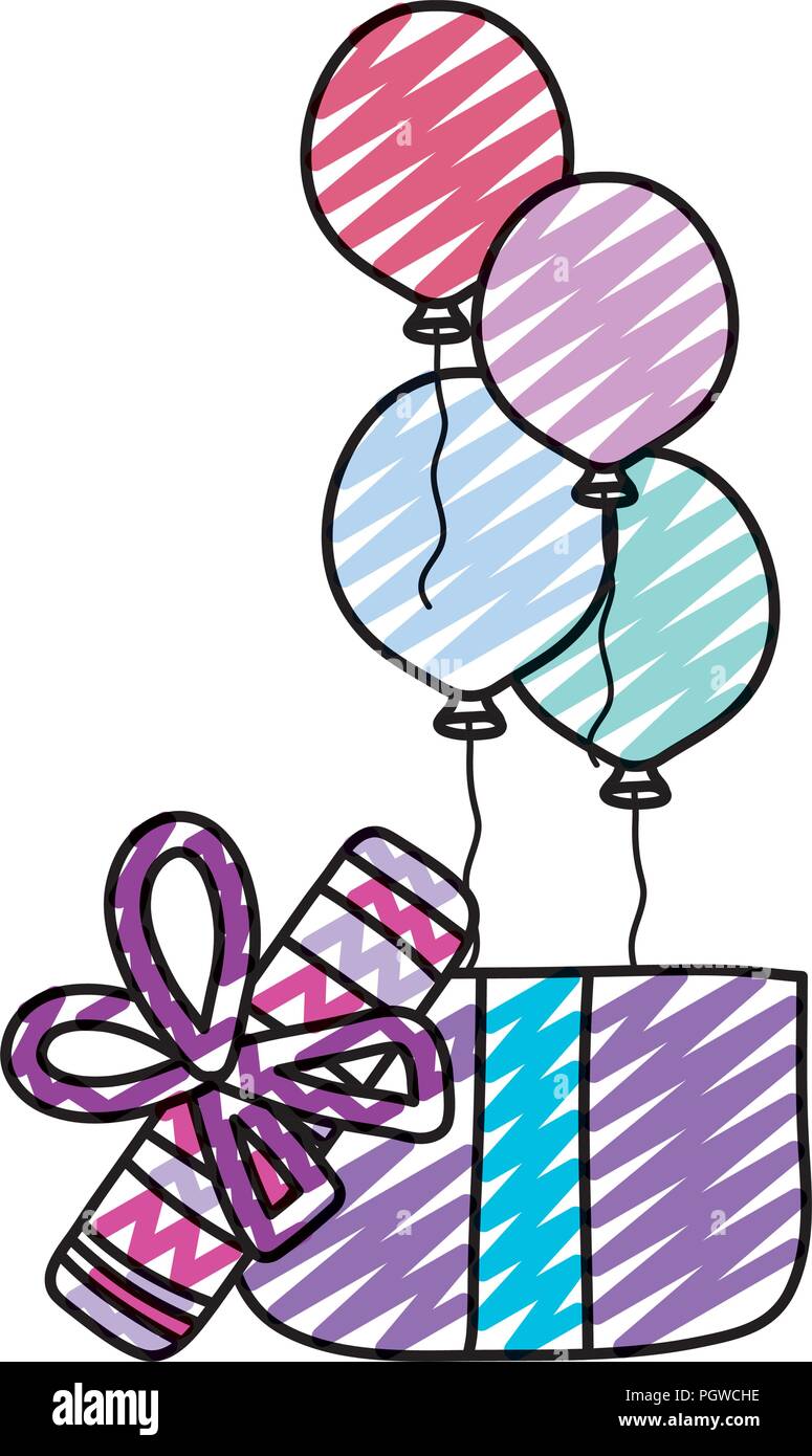 doodle balloons with present gift birthday party Stock Vector Image ...