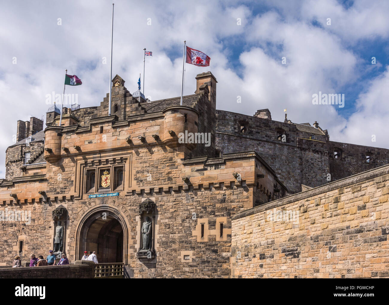 Edinburgh, Scotland, UK - June 14, 2012: Brown stone Castle Gatehouse ...