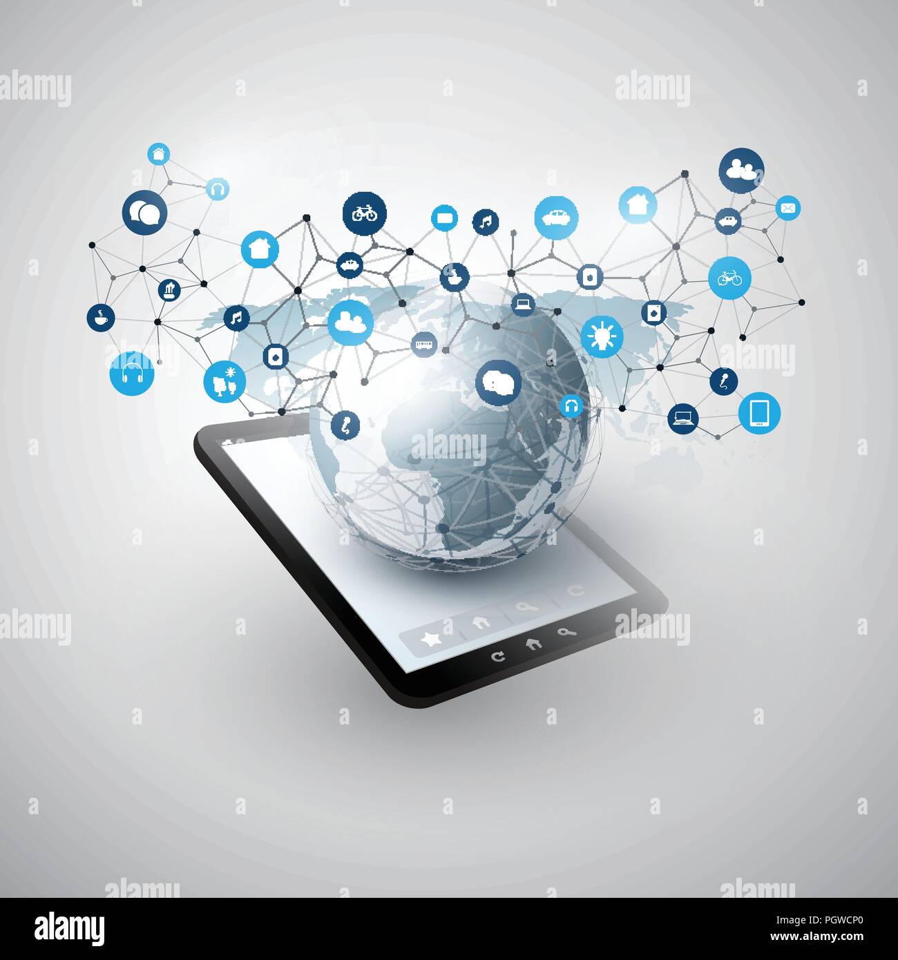 Internet of Things, Cloud Computing Design Concept with Icons - Global Digital Network ...