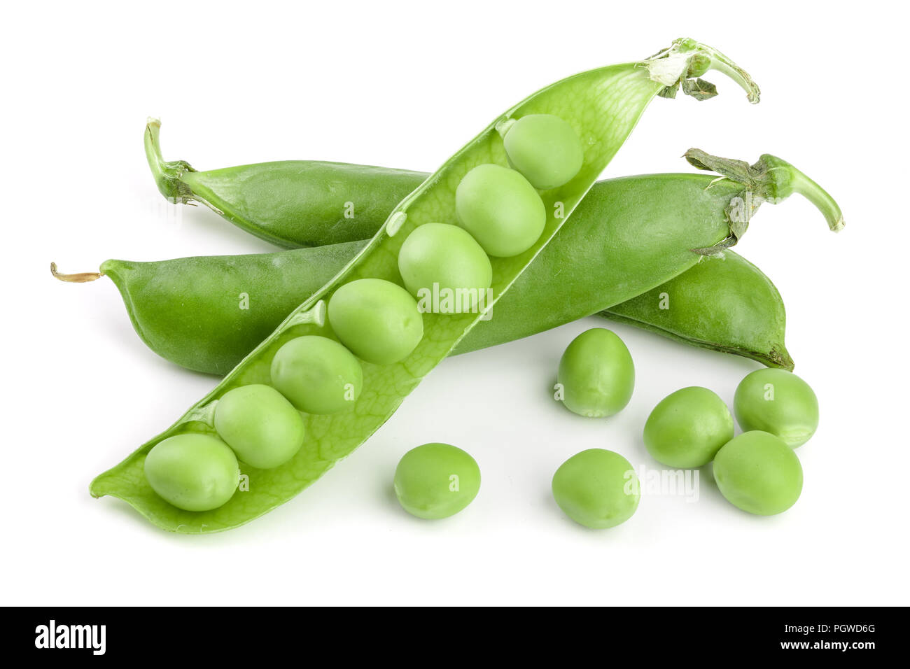 Fresh green pea pod isolated on white background Stock Photo - Alamy