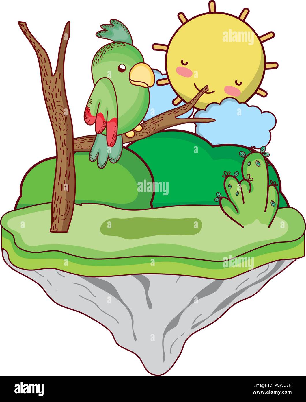 parrot animal with branch in the float island Stock Vector Image & Art ...