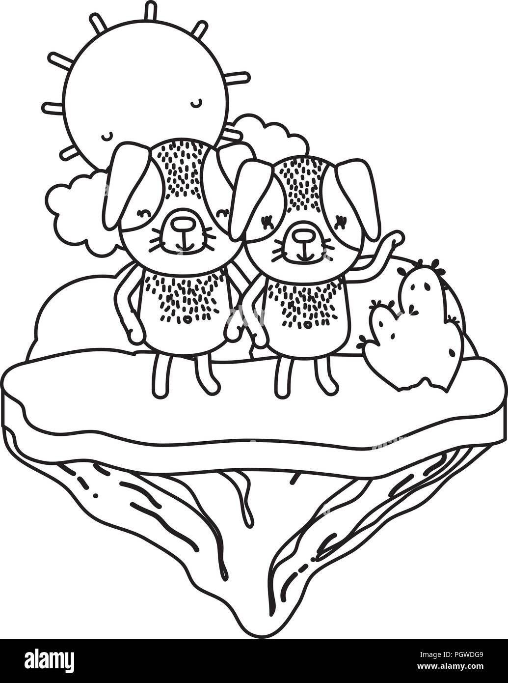 line couple dog animal in the float island Stock Vector Image & Art - Alamy