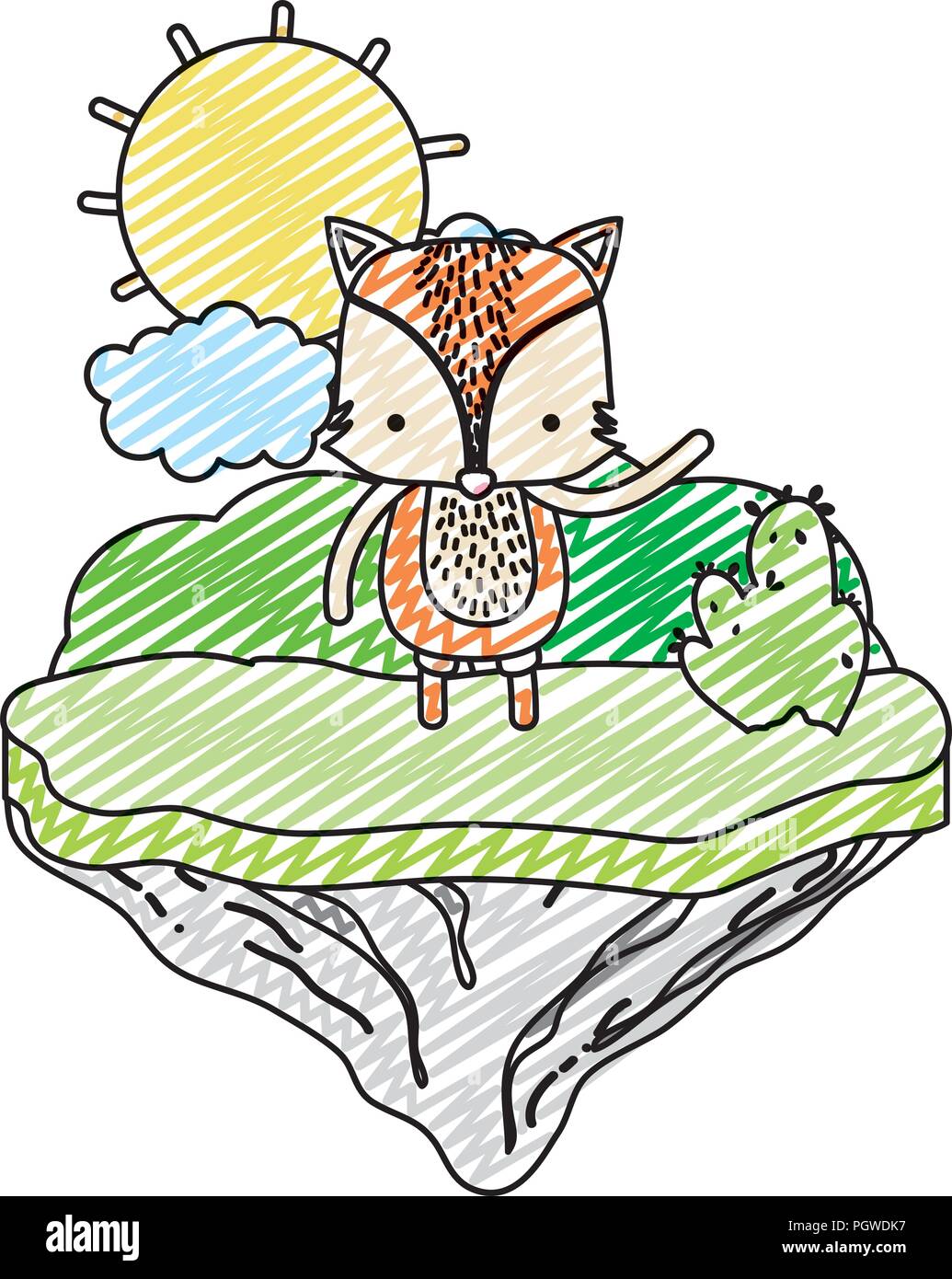 doodle male fox animal in the float island Stock Vector Image & Art - Alamy