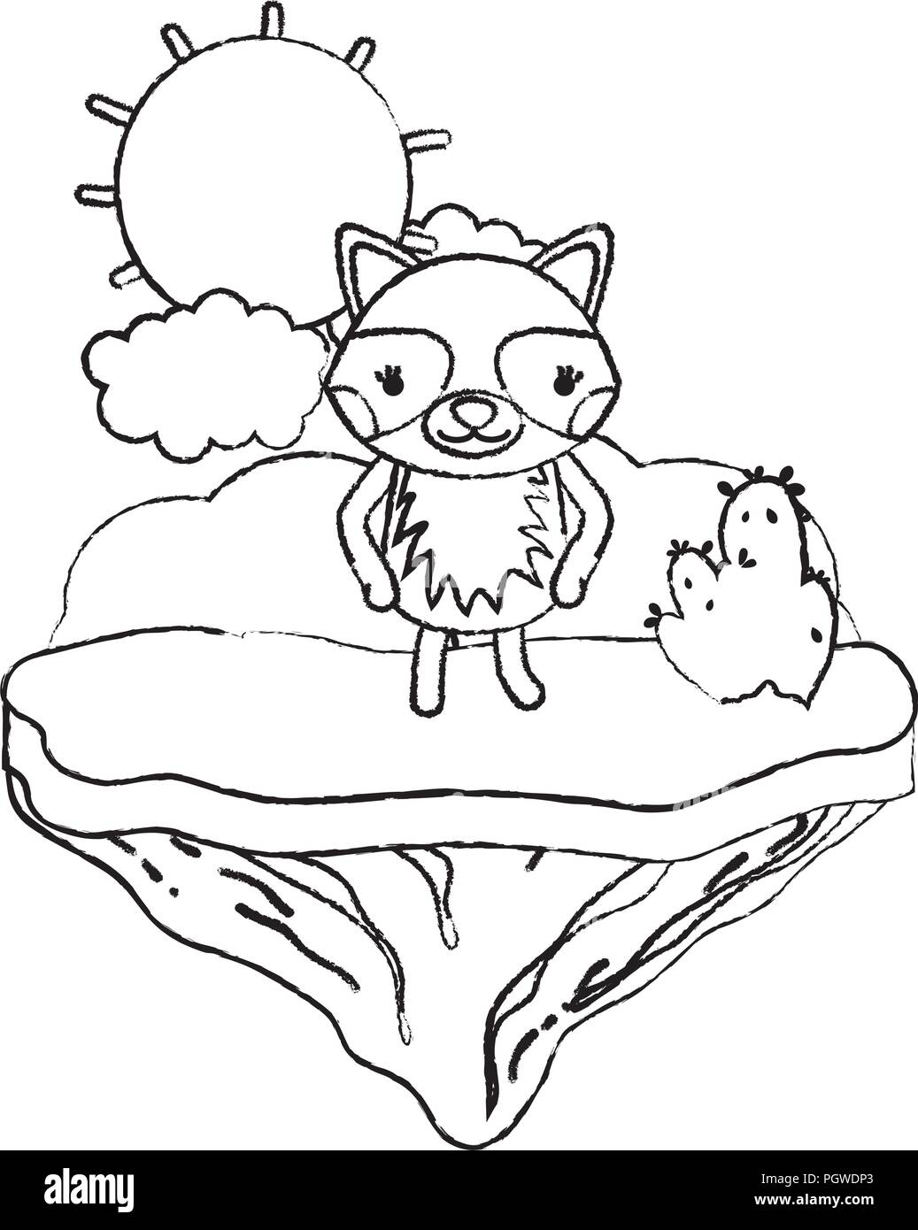 grunge nice raccoon animal in the float island Stock Vector Image & Art ...