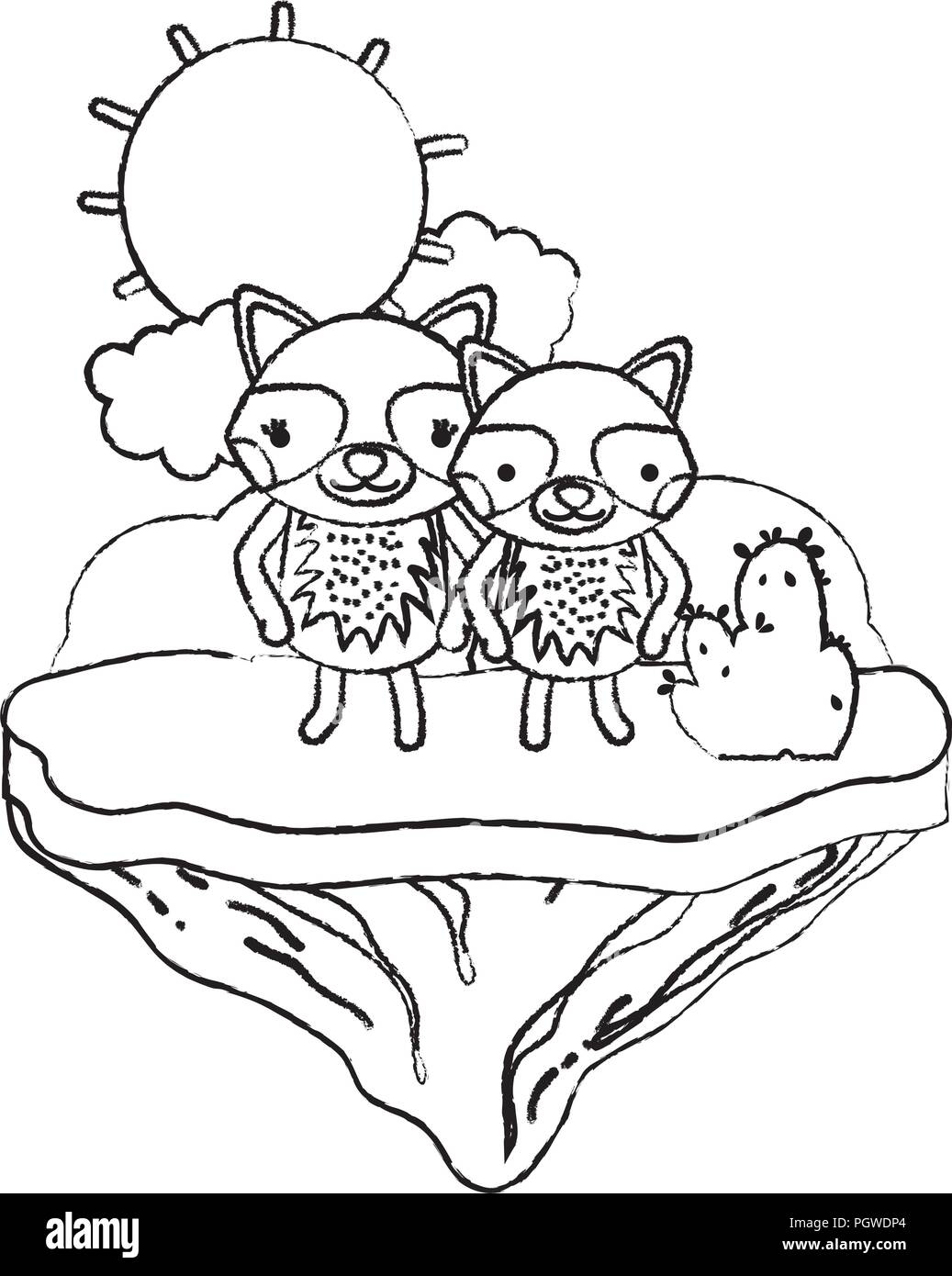 grunge couple raccoon animal in the float island Stock Vector Image ...