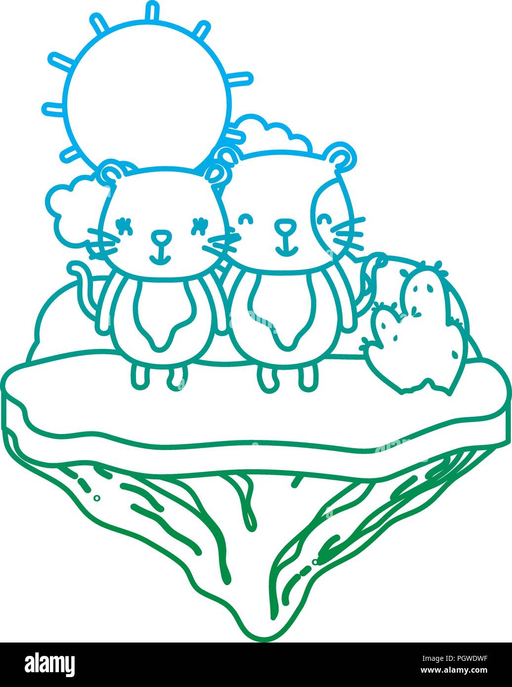 degraded line couple mouse animal in the float island Stock Vector ...