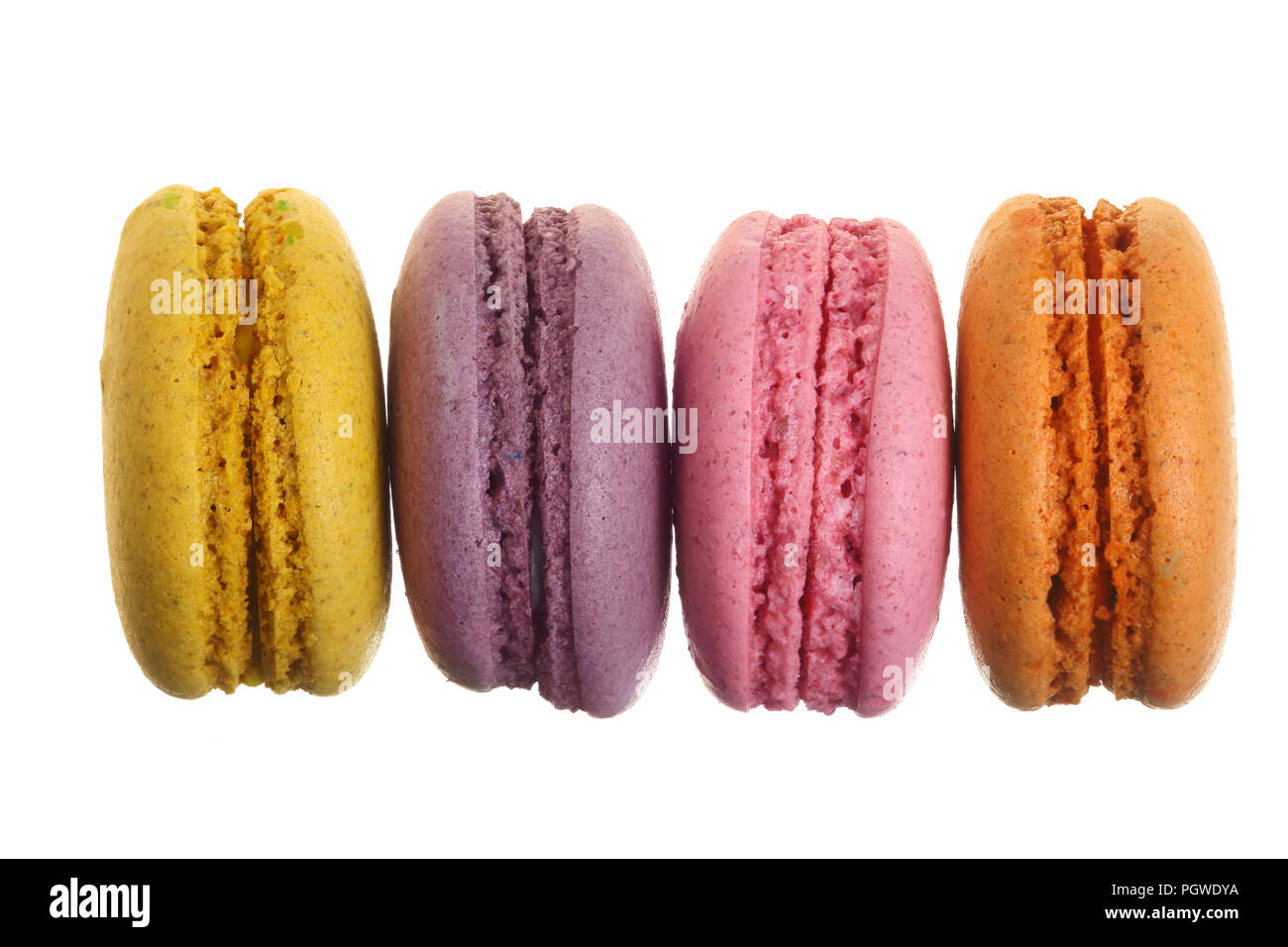 colored macaroons isolated on white background without a shadow closeup ...