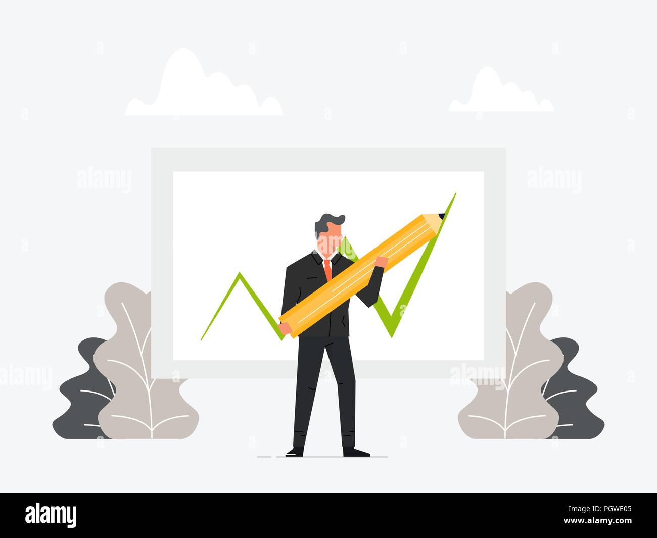 Businessman holding pen or pencil and draw growth charts company ...