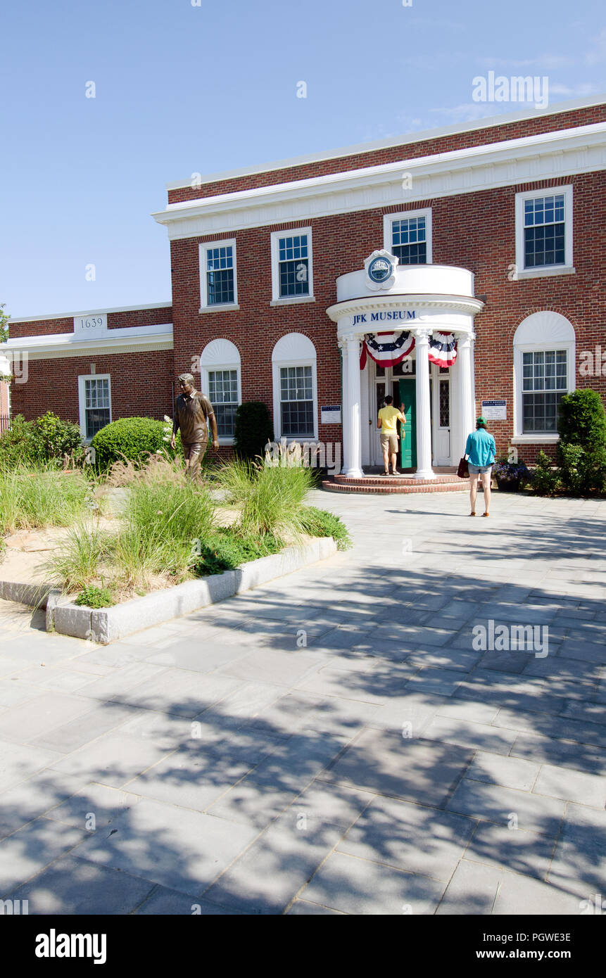 JFK Museum in Hyannis Cape Cod Massachusetts USA in summer with statue ...