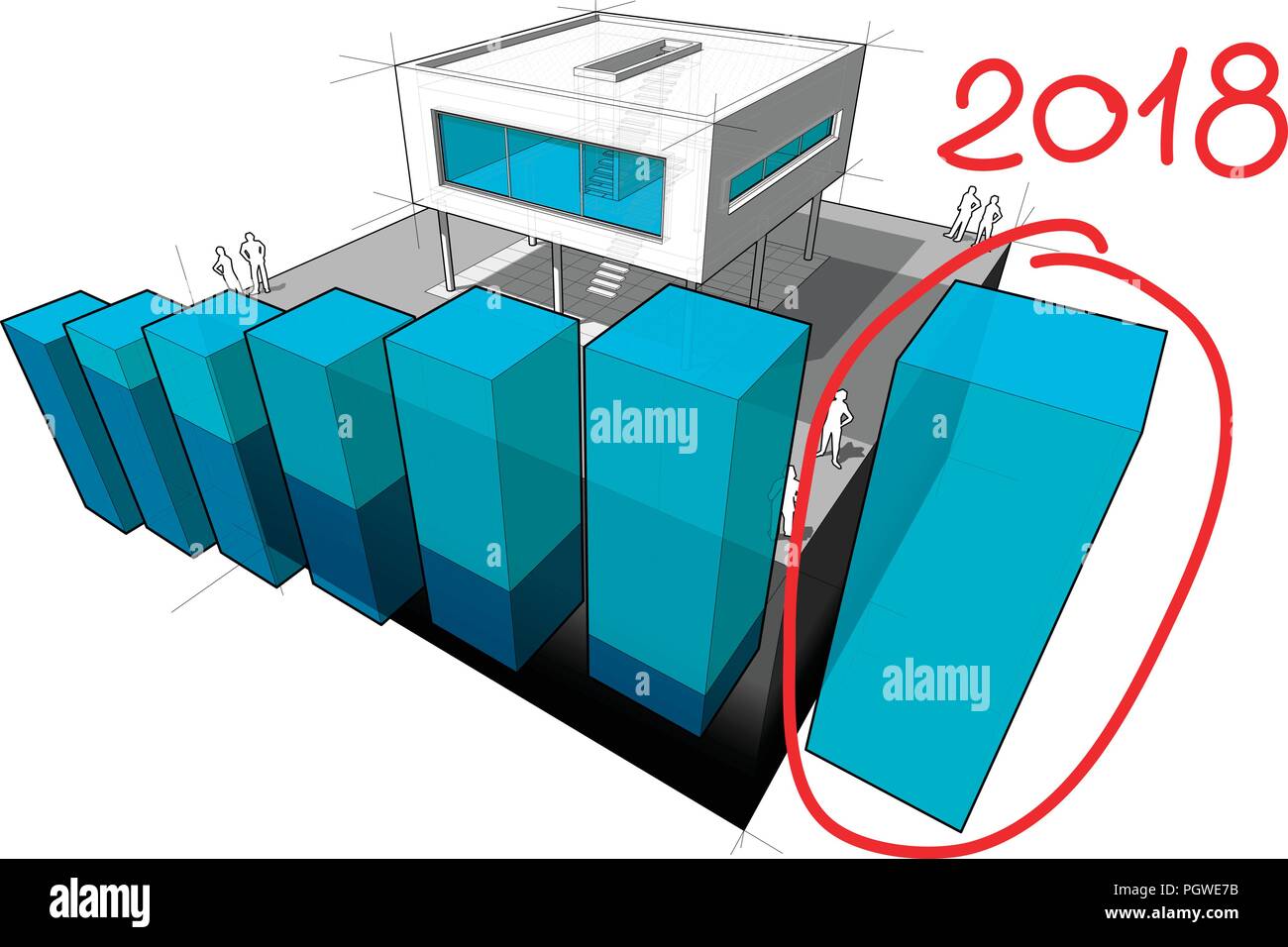 diagram of a modern house with rising abstract business diagram and ...