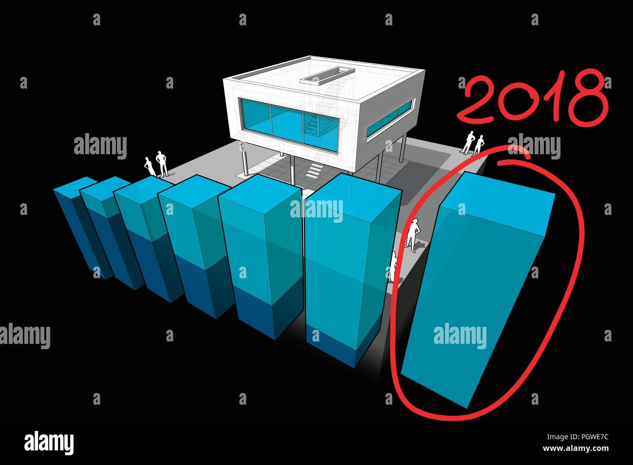diagram of a modern house with rising abstract business diagram and ...