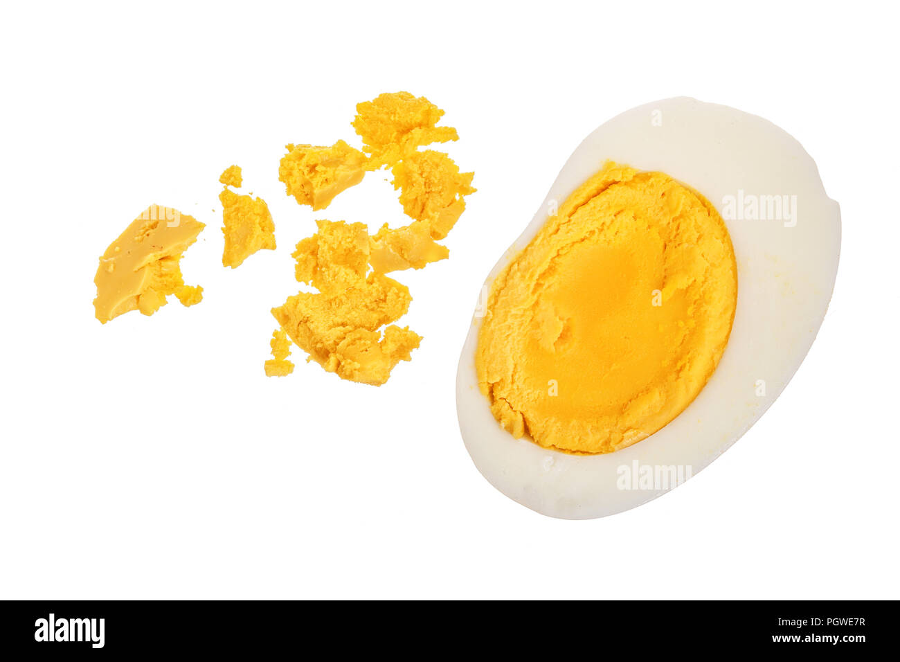 half of boiled egg isolated on white background. Top view. Flat lay ...