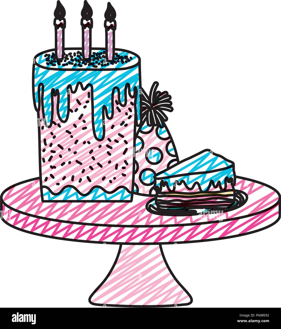 doodle hat party with cakes in the tables birthday Stock Vector Image ...