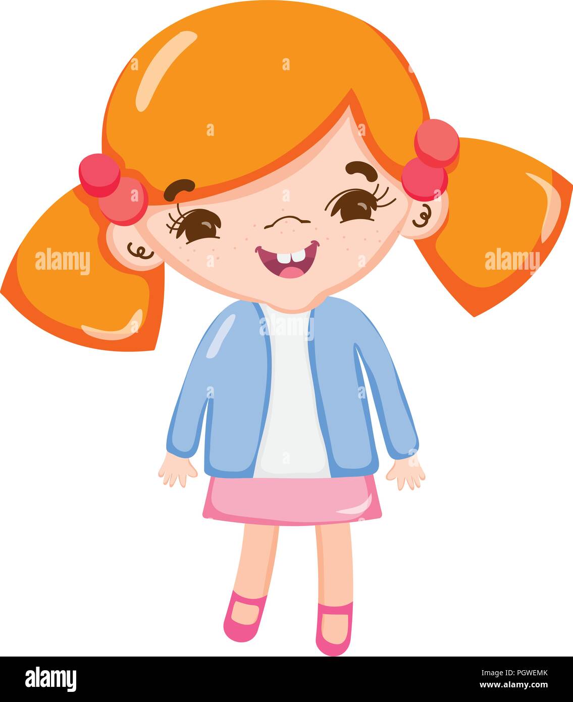 happy girl child with two tails Stock Vector Image & Art - Alamy