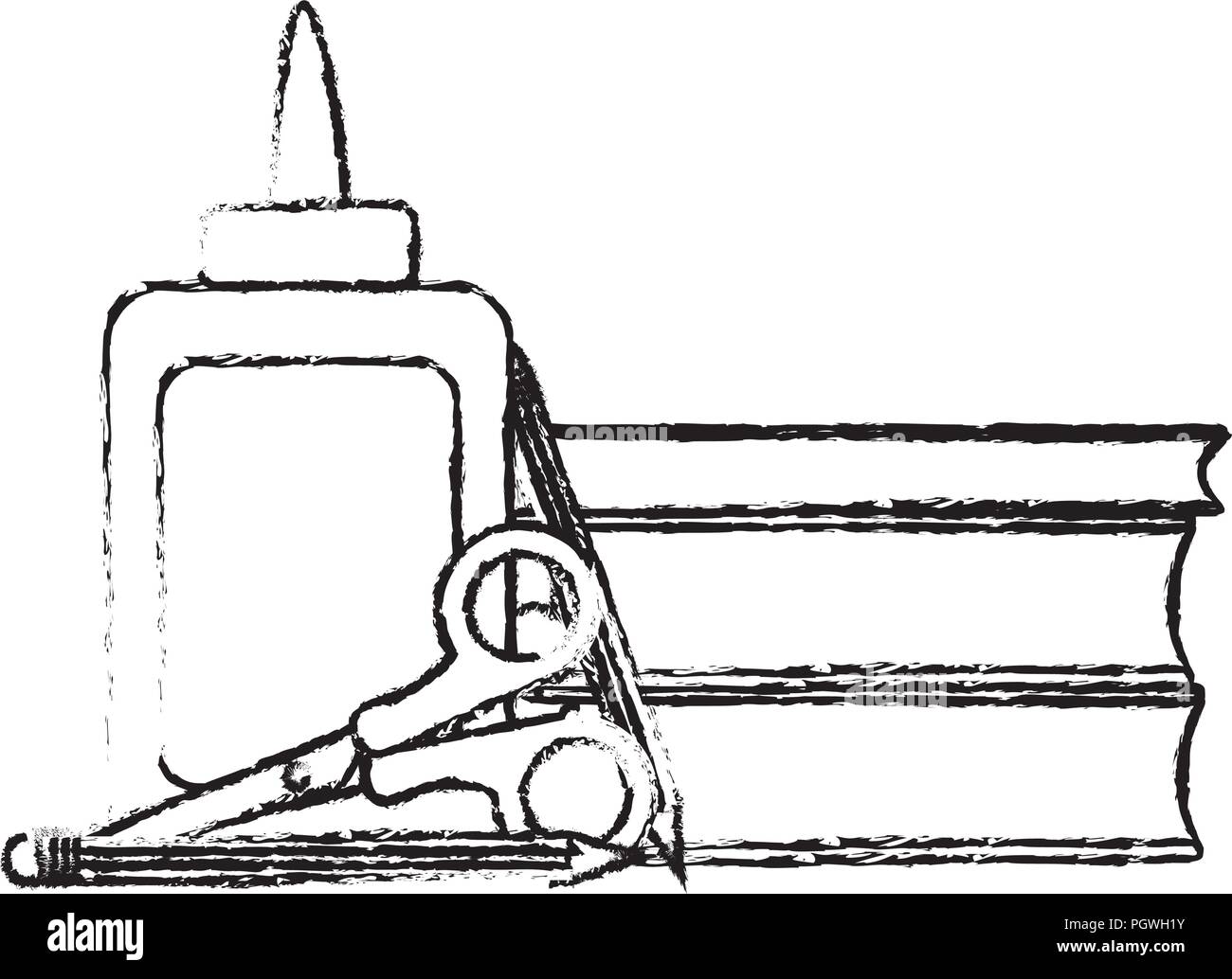 grunge glue and scissors with books school tools Stock Vector Image ...