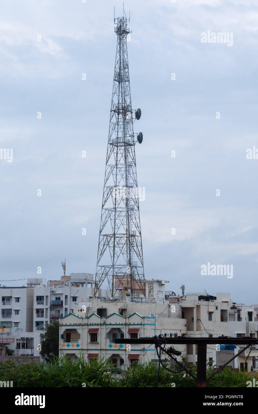 Telephone Tower in residential neighborhood in Hyderabad,India Stock ...