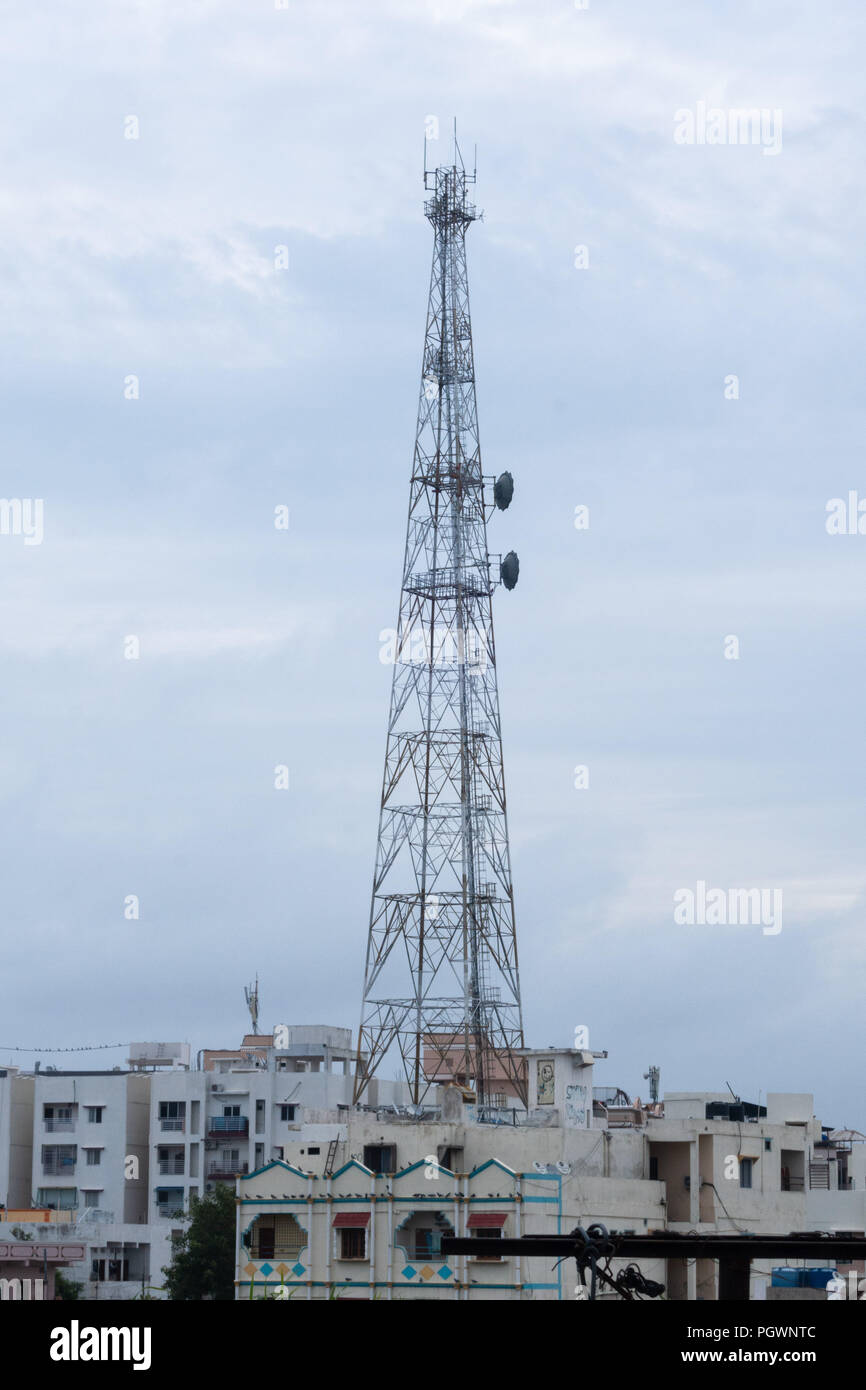 Telephone Tower in residential neighborhood in Hyderabad,India Stock ...