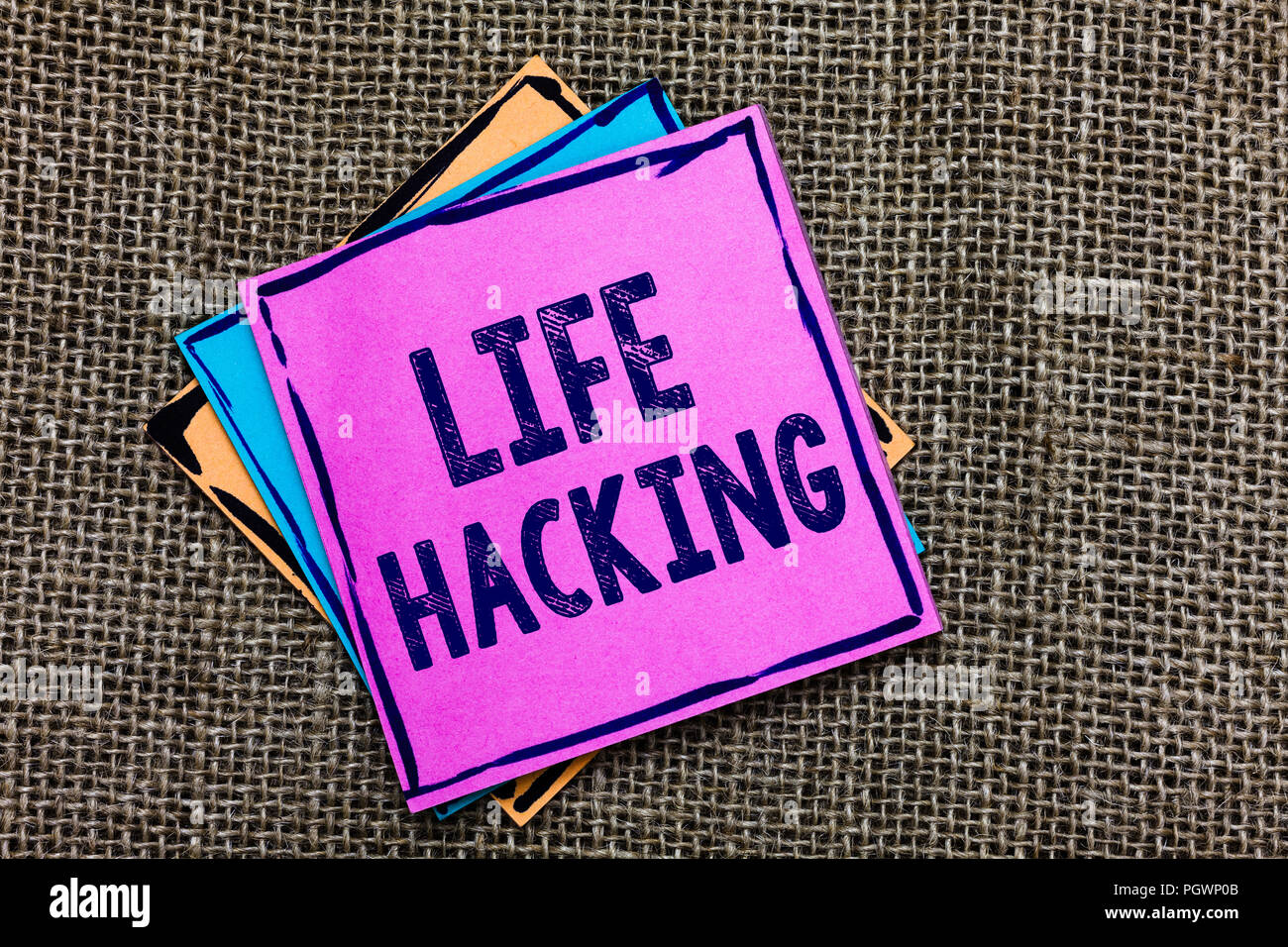 Handwriting text Life Hacking. Concept meaning Simple and clever techniques in accomplishing ...