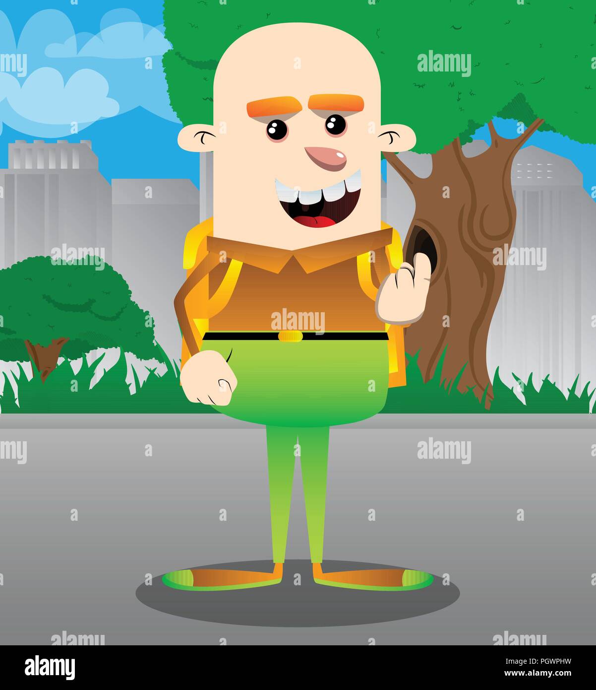 Schoolboy inviting to come there. Vector cartoon character illustration ...