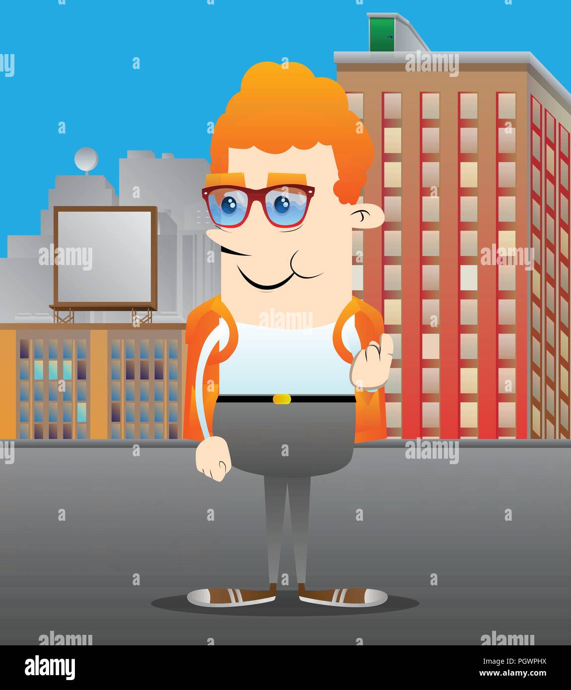 Schoolboy inviting to come there. Vector cartoon character illustration ...