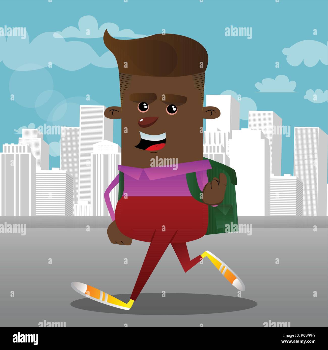 Schoolboy inviting to come there. Vector cartoon character illustration ...
