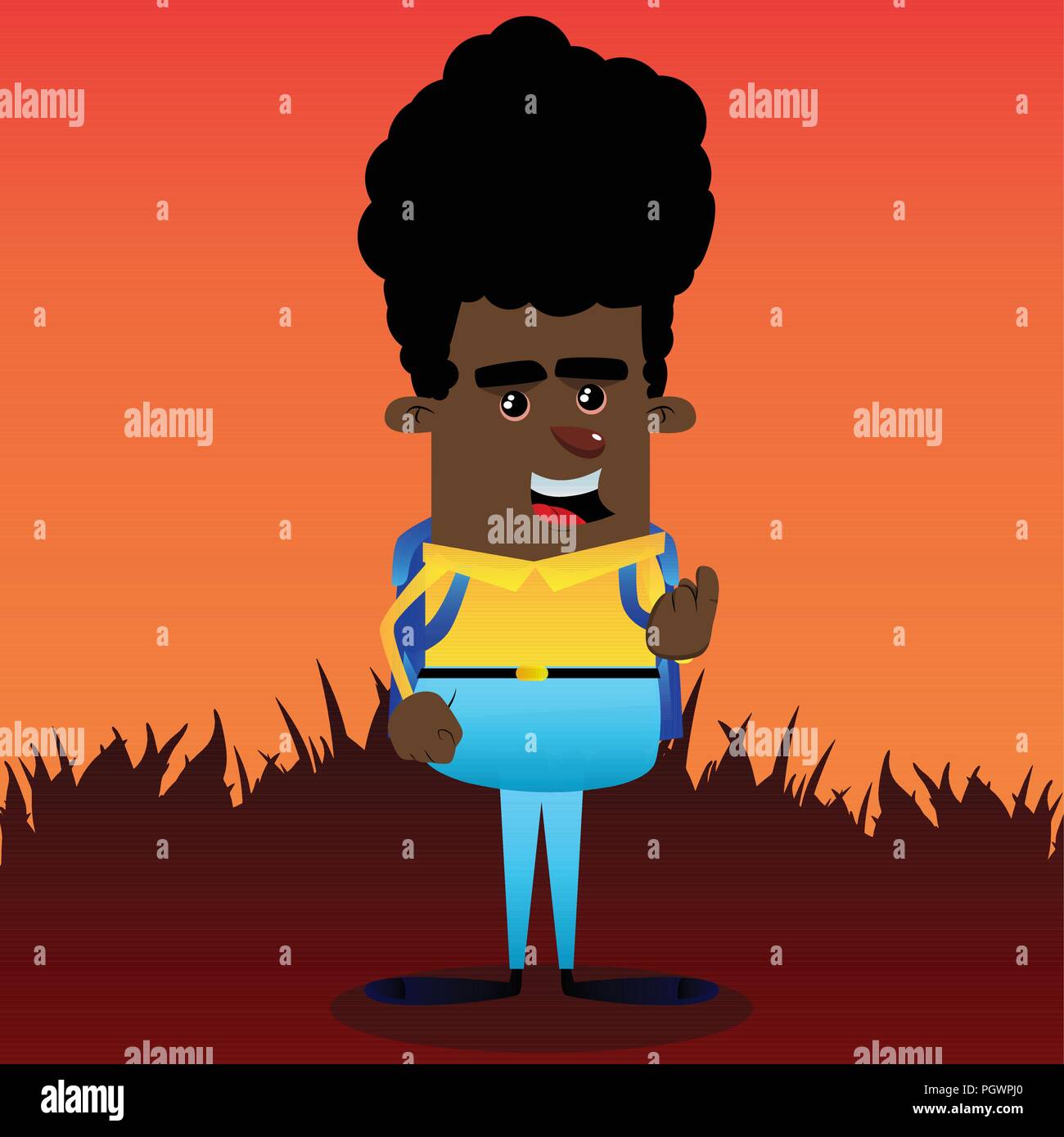 Schoolboy inviting to come there. Vector cartoon character illustration ...