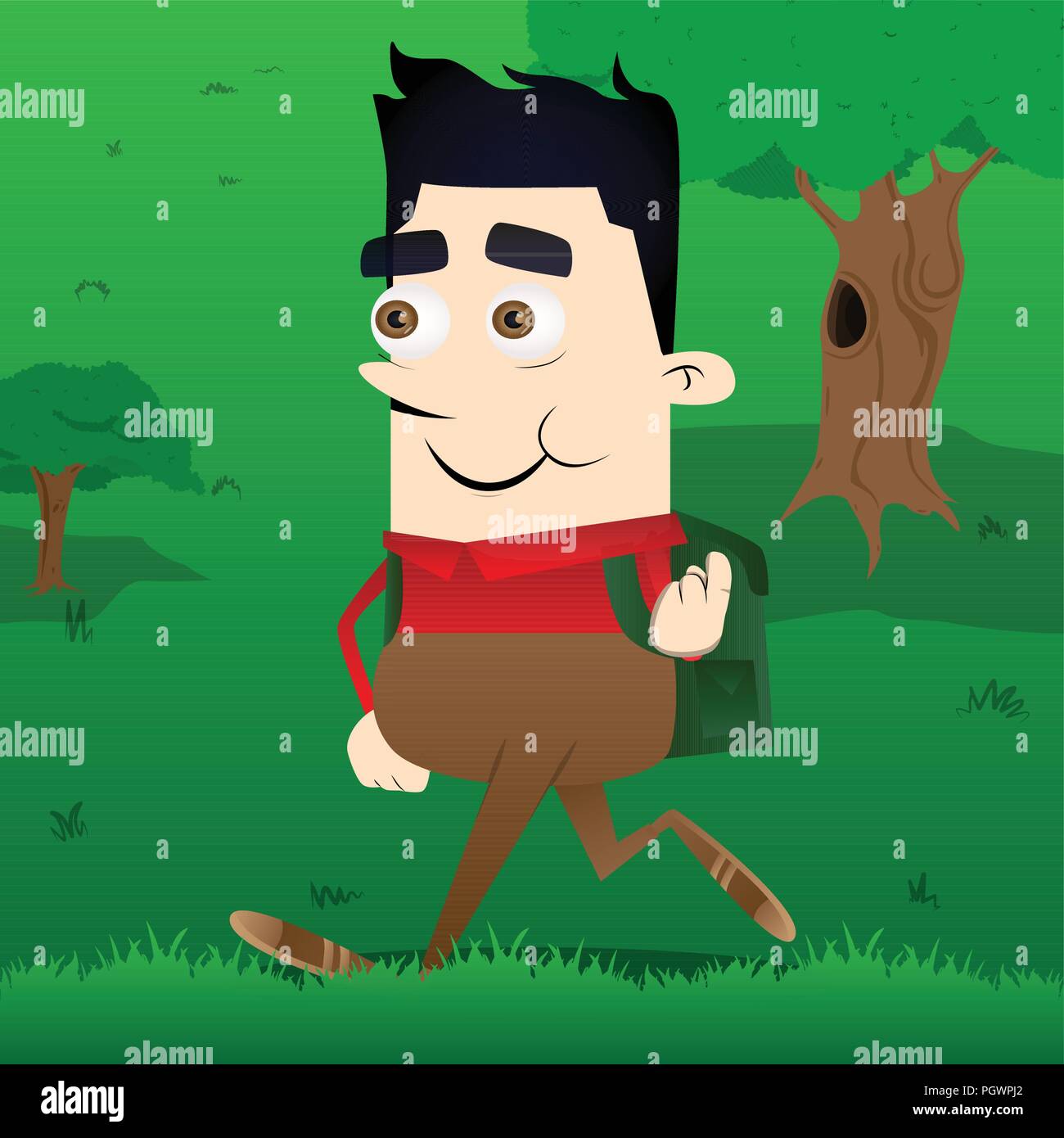 Schoolboy inviting to come there. Vector cartoon character illustration ...