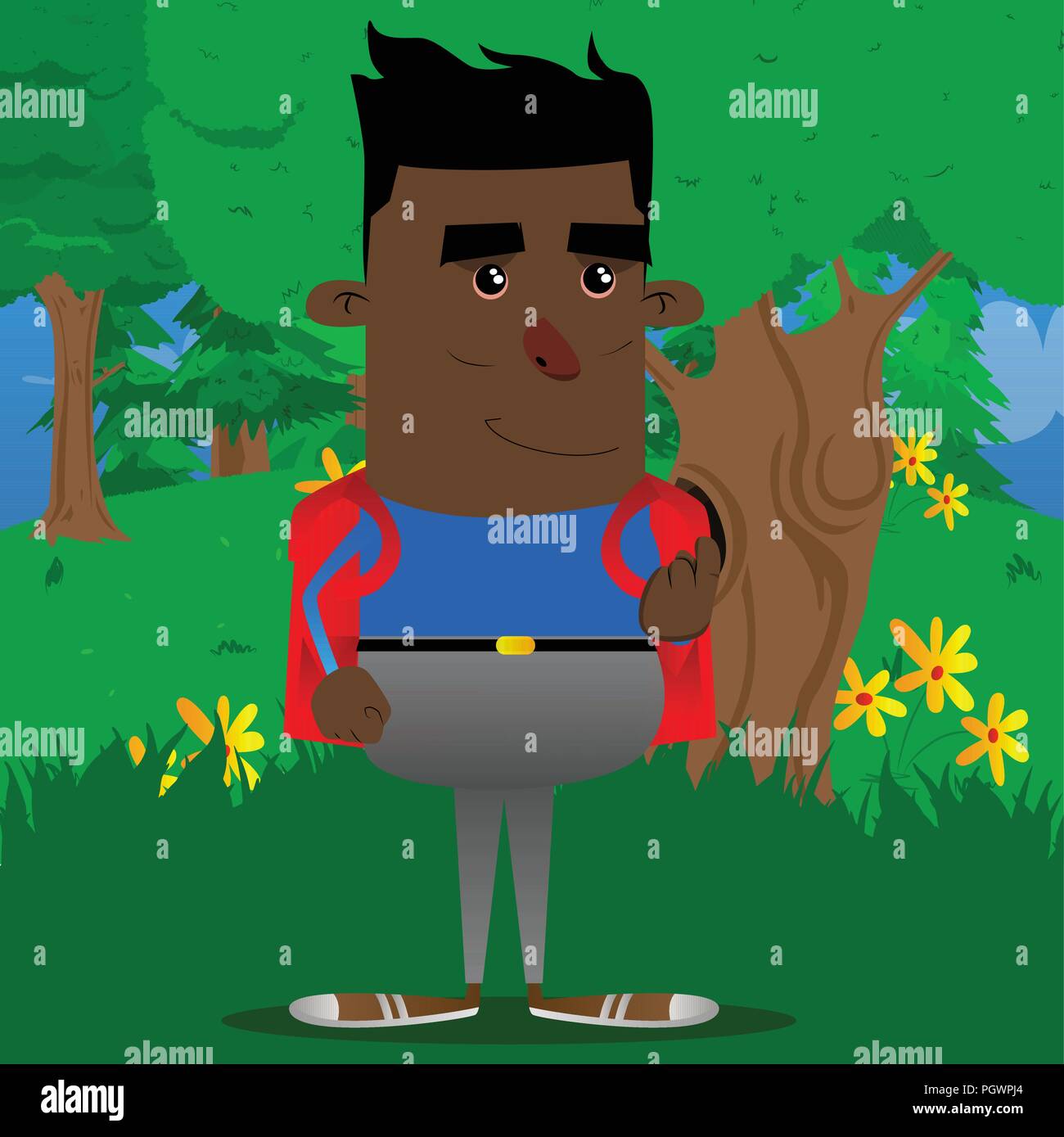 Schoolboy inviting to come there. Vector cartoon character illustration ...