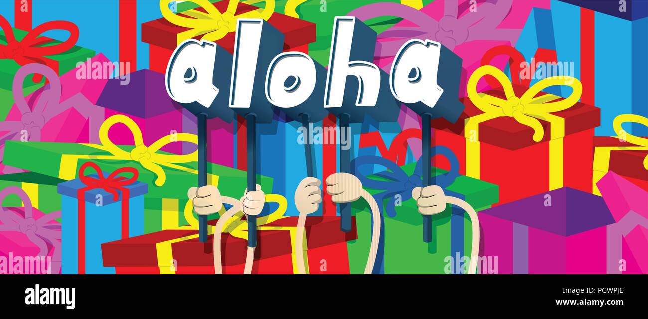 Diverse hands holding letters of the alphabet created the word Aloha ...