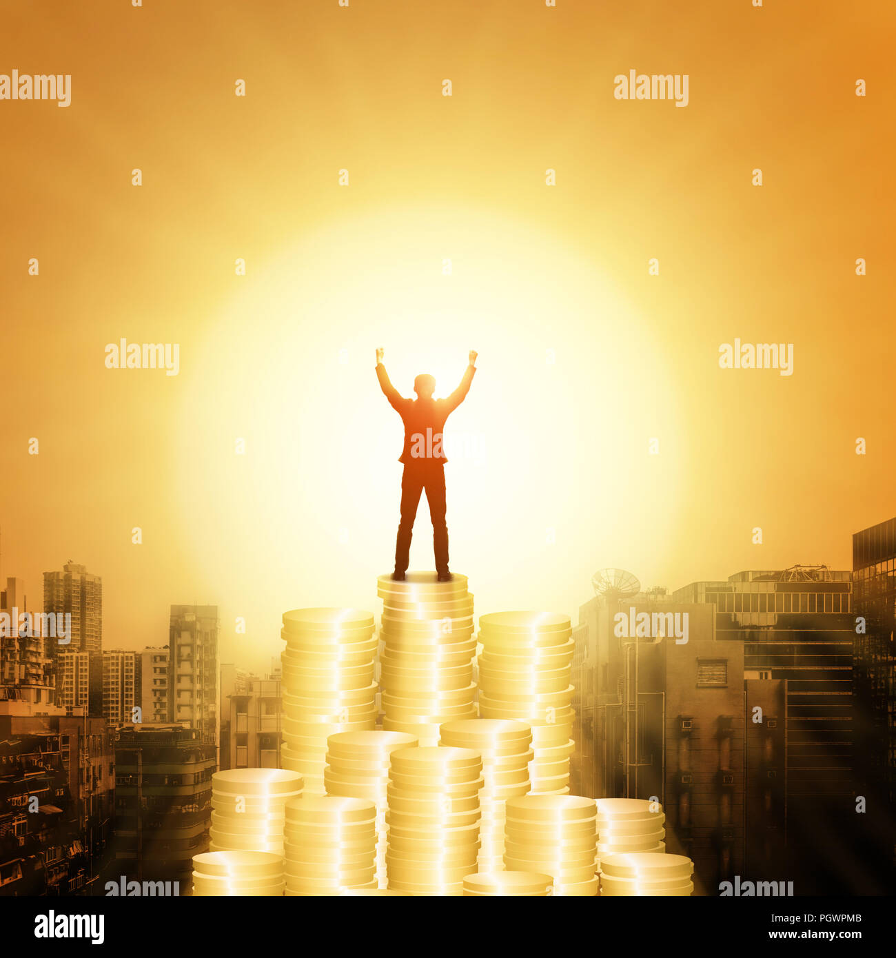 Business silhouette people celebrate success hi-res stock photography ...