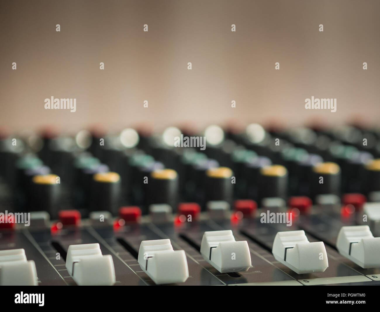 Audio mixer controls in music studio with blurred background Stock ...