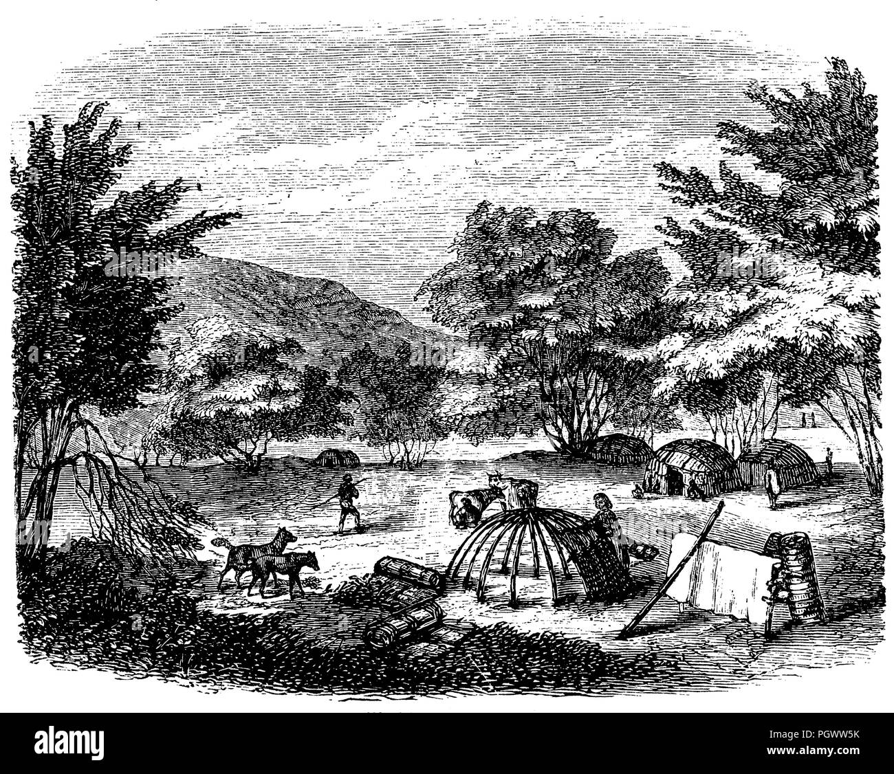Bushman camp, 1868 Stock Photo - Alamy