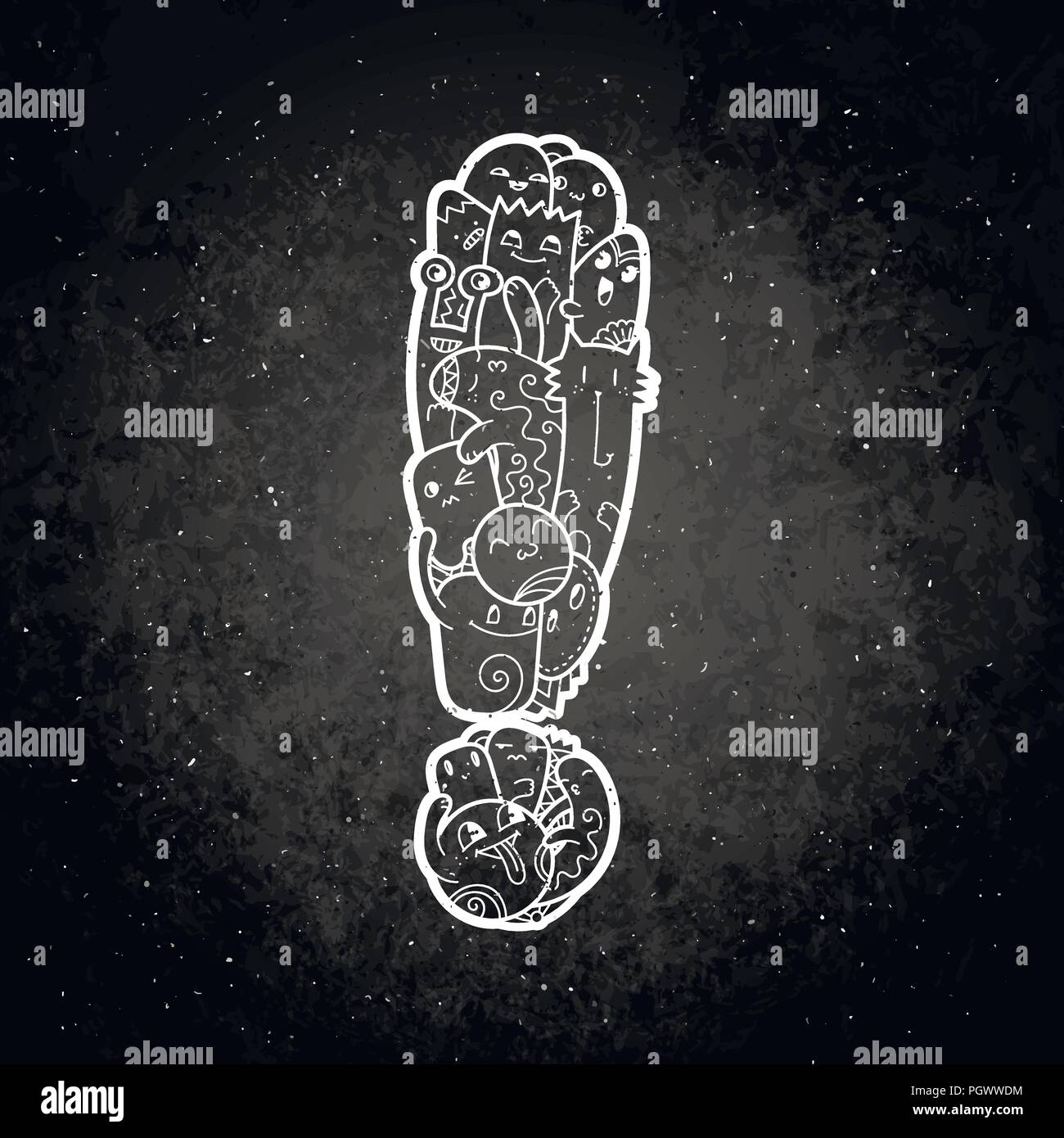 Exclamation point. Hand drawn doodled kids symbol. Cute monstred ...