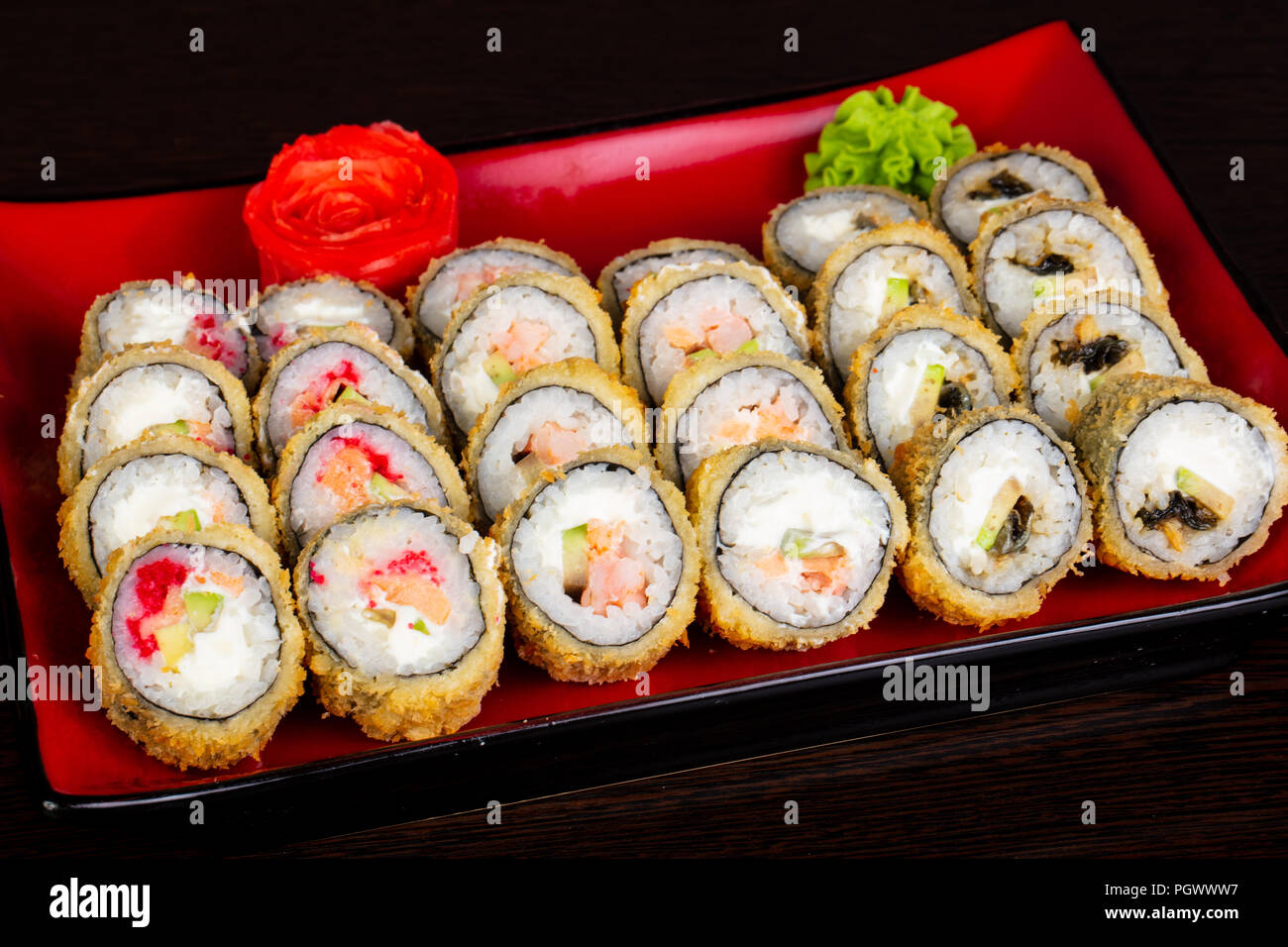 Japanese traditional roll and sushi set Stock Photo - Alamy