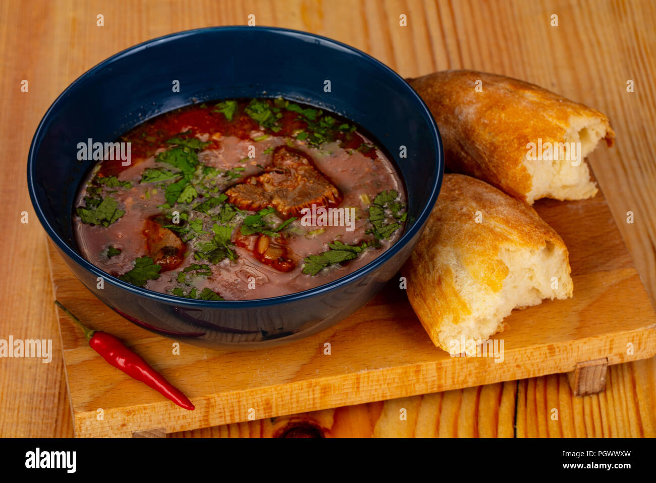 Caucasian Kharcho soup with meat Stock Photo - Alamy