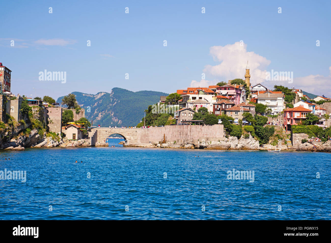 Amasra/Turkey-July 22 2018: Beautiful Black Sea town with Kemere Bridge ...