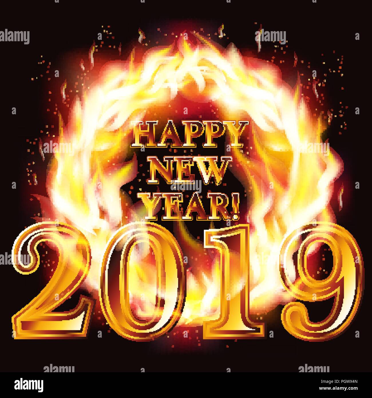 Happy New 2019 Year fire wallpaper, vector illustration Stock Vector ...