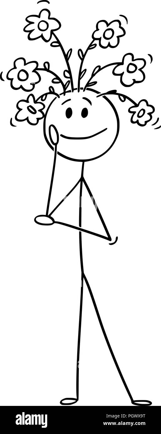 Cartoon of Man With Flowers Growing From His Head Stock Vector Image ...