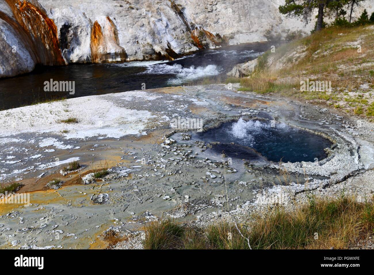 Hot thermal spring, the Upper Geyser Basin, Yellowstone National Park ...