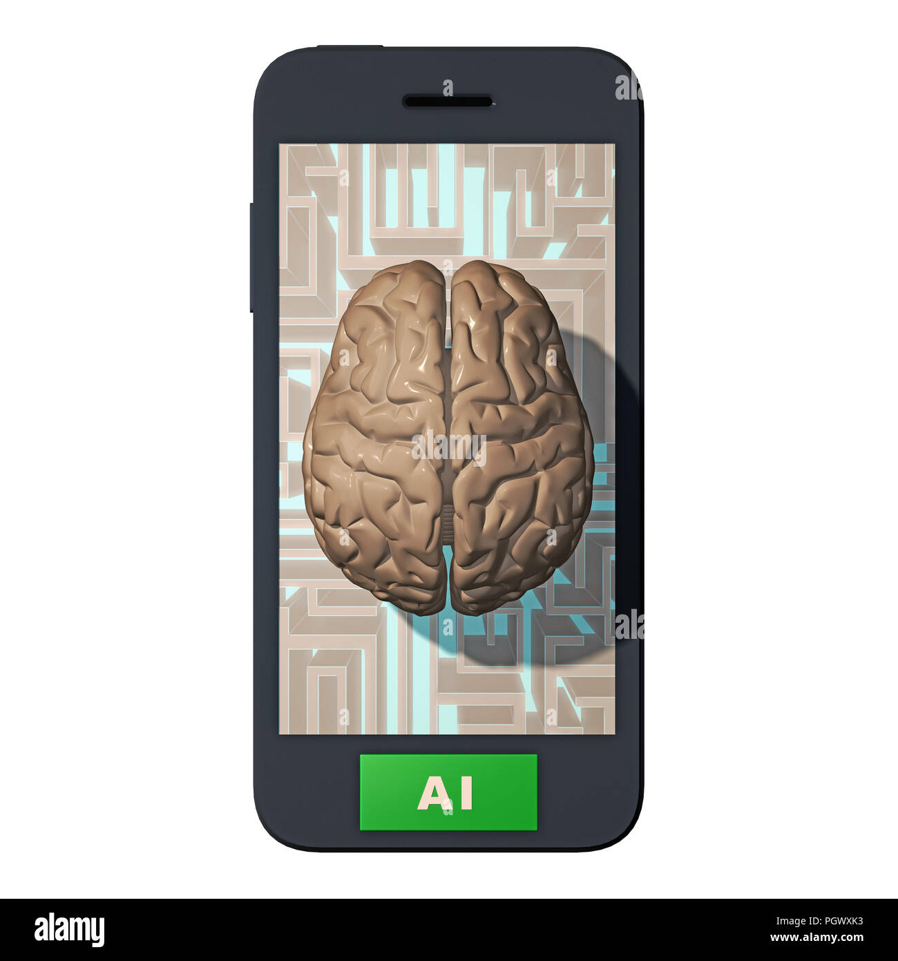 smart phone with brain isolated on white. 3d rendering Stock Photo - Alamy