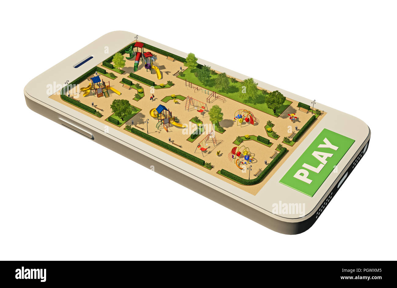 playground on phone screen isolated on white. 3d rendering Stock Photo ...