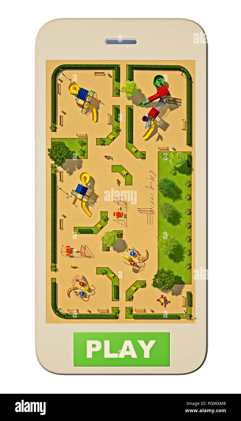 playground on phone screen isolated on white top view. 3d rendering ...