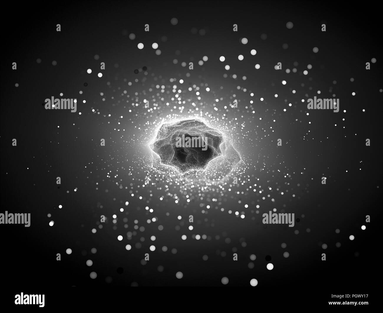 Glowing entrance of wormhole in the space black and white, interstellar ...