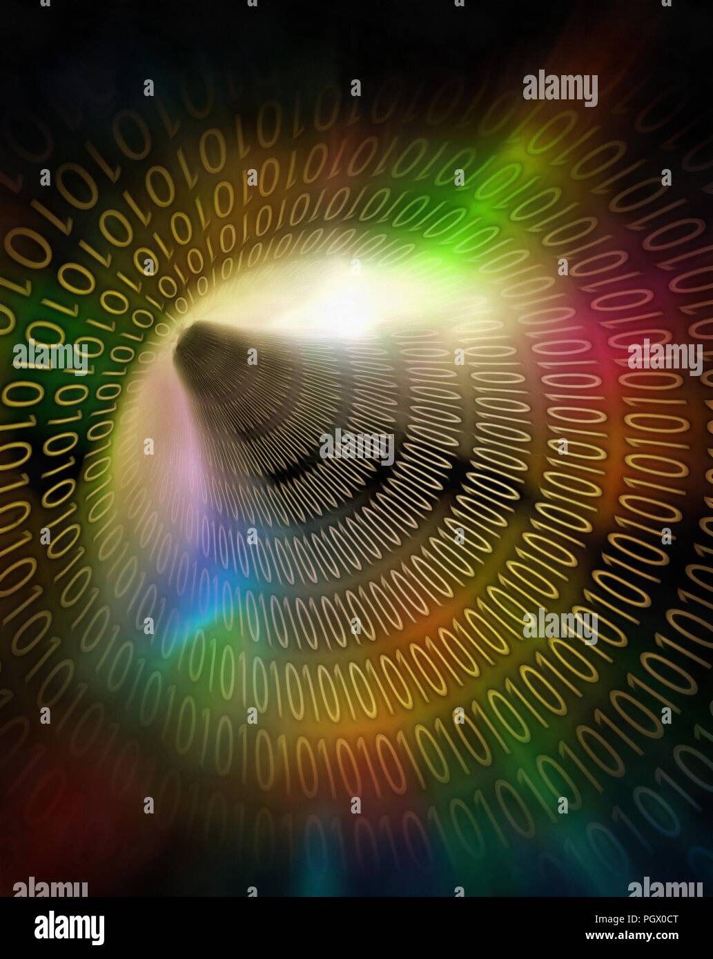 Binary code tunnel and vivid light Stock Photo - Alamy