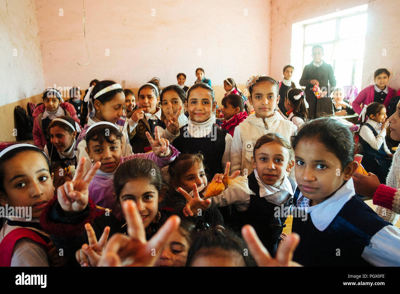 The first school day few weeks after the liberation from ISIS Stock ...